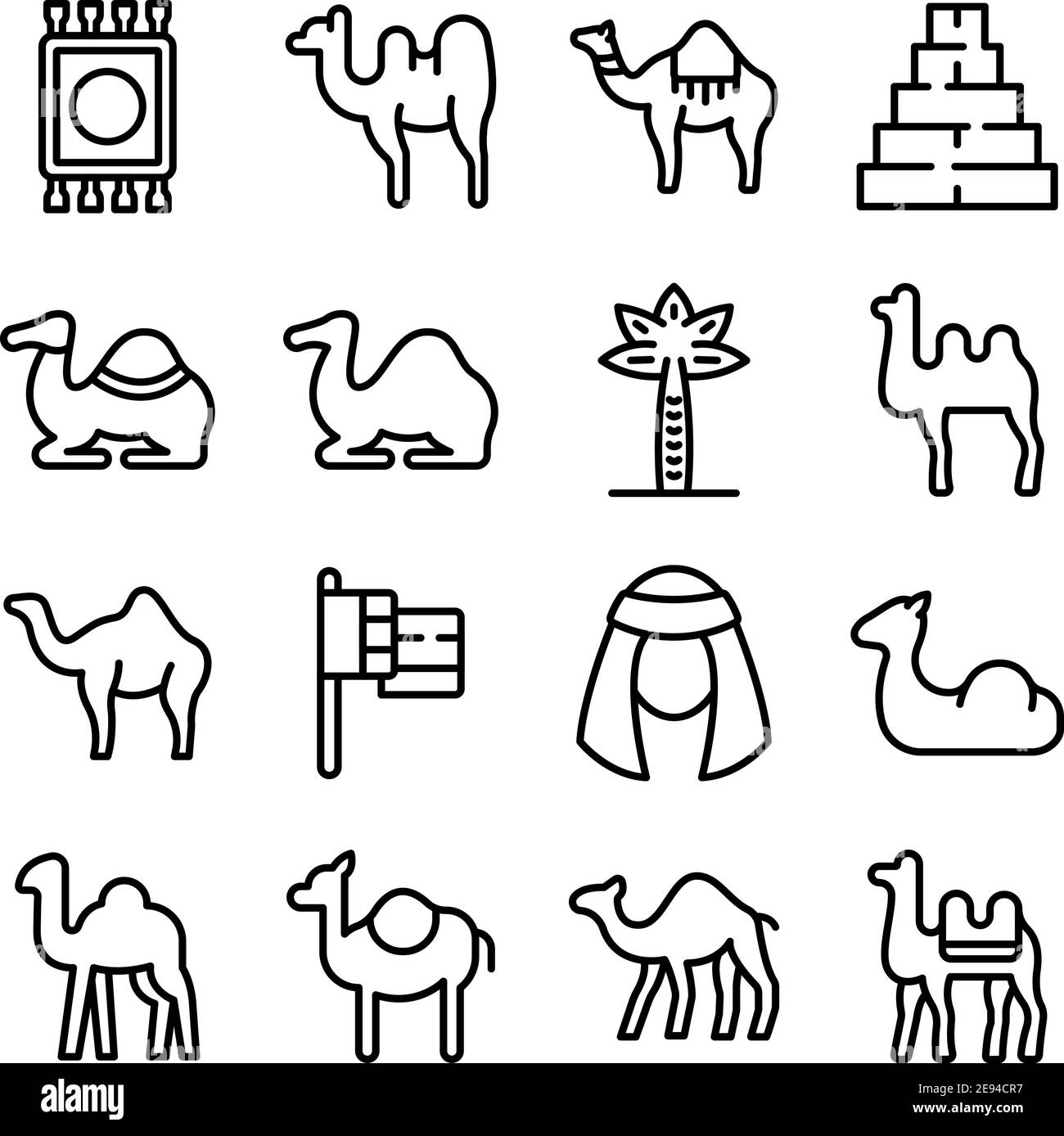 Camel icons set. Outline set of camel vector icons for web design ...