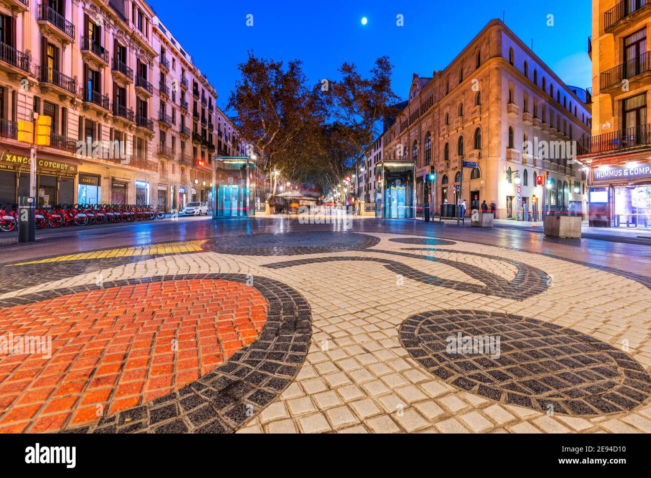 Pavement mosaic designed by artist Joan Miro on Rambla pedestrian mall ...