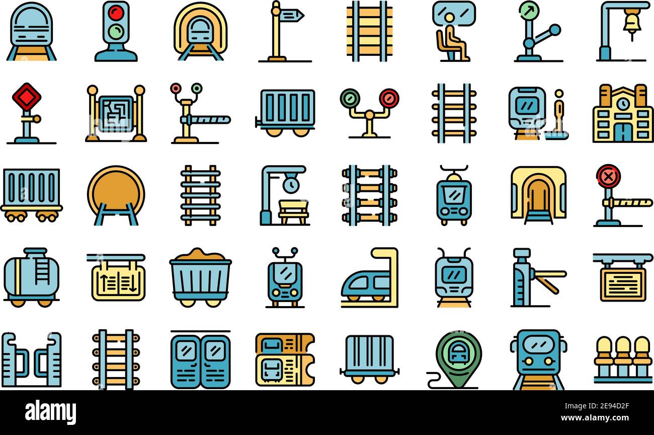Railway platform icons set. Outline set of railway platform vector ... Railway platform icons set. Outline set of railway platform vector ...
