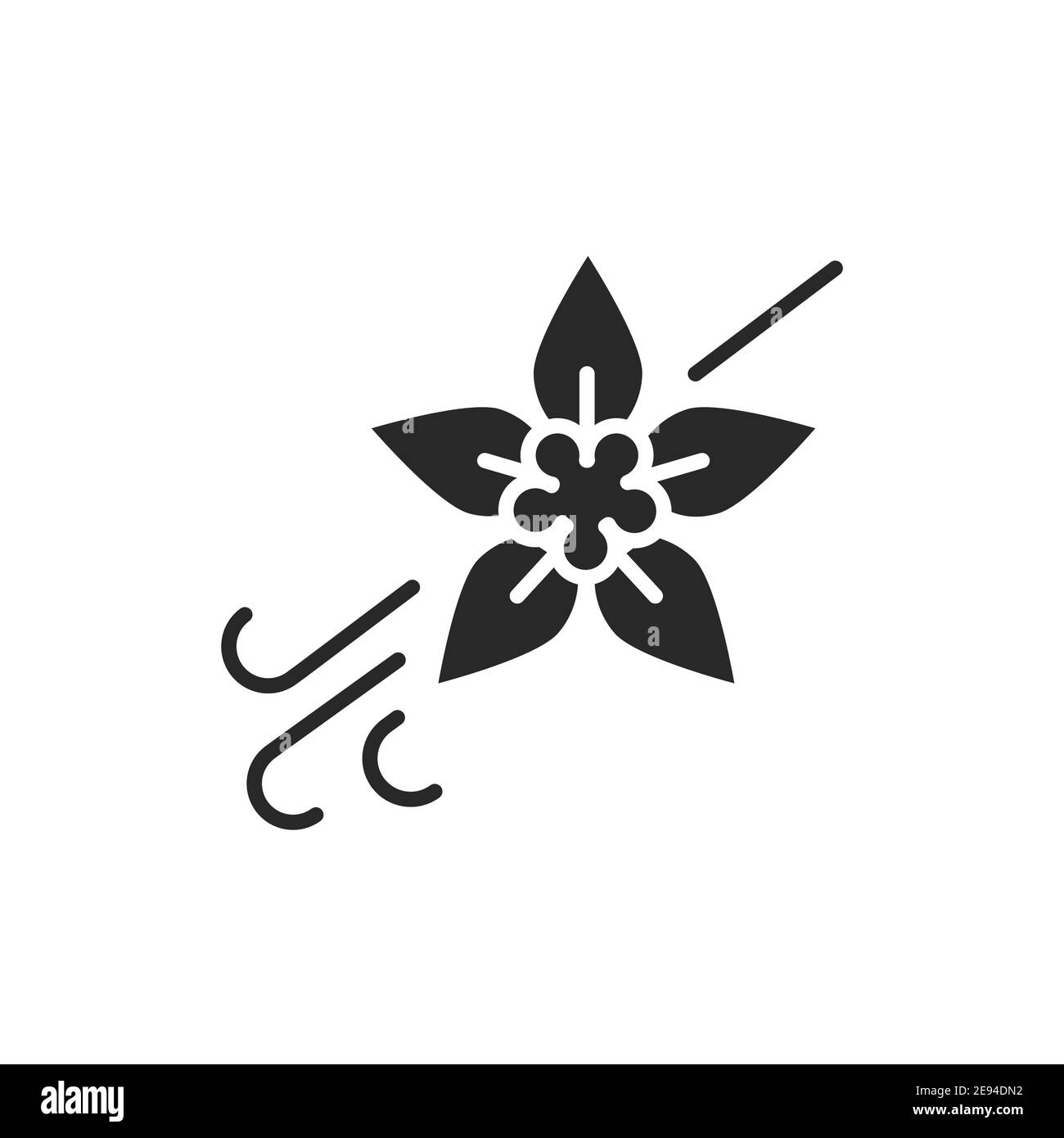 Vanilla pods and flower with caption black glyph icon. Vector ...