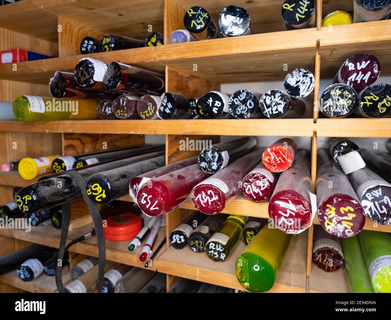 Colorful glass rods in rack. Source glasrods in a traditional glass ...