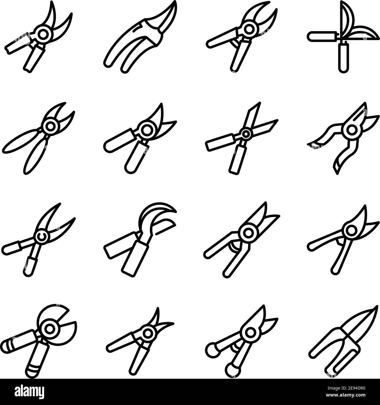 Secateurs icons set. Outline set of secateurs vector icons for web ...