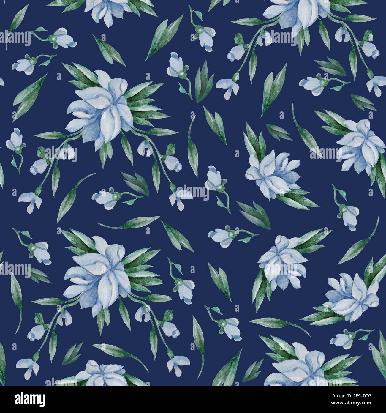 Watercolor Blue Flower Pattern