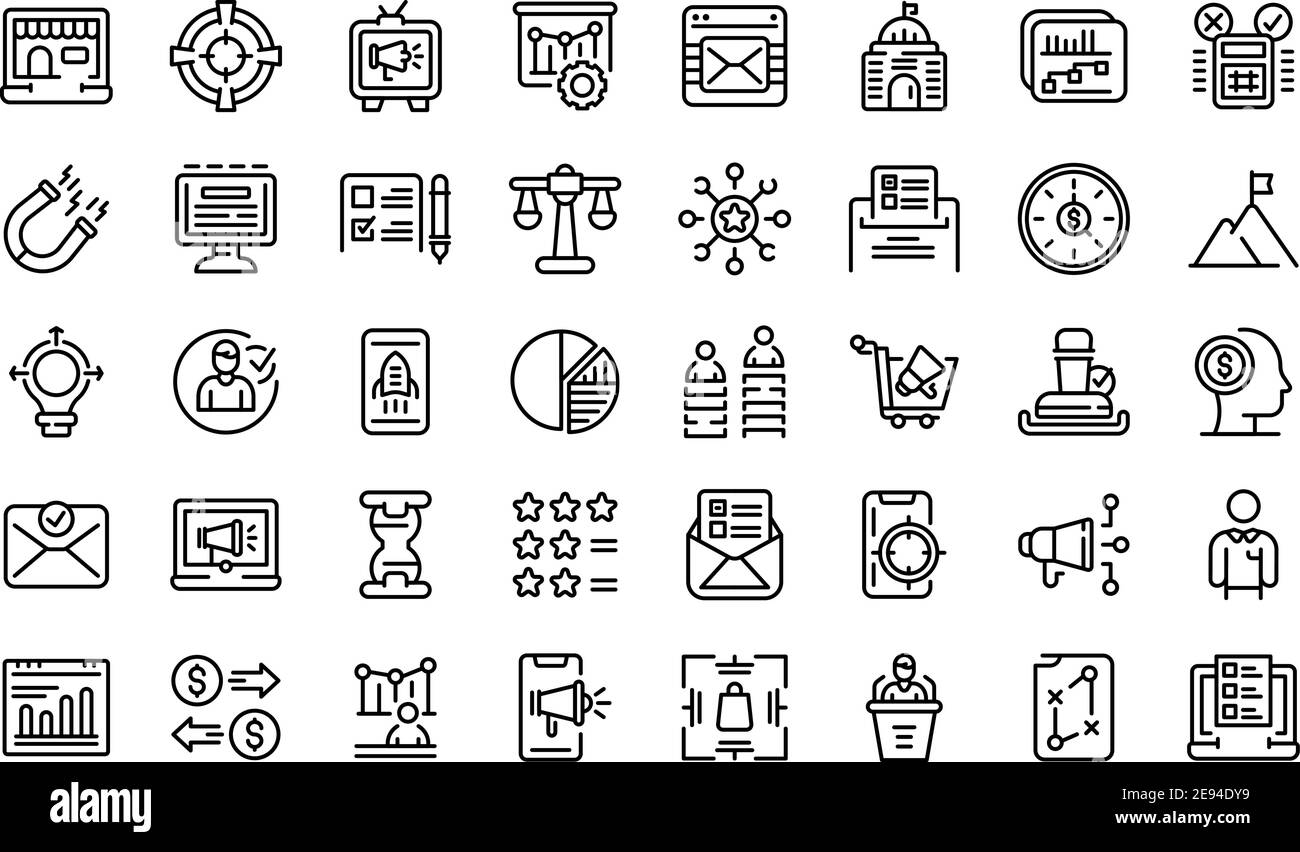 Successful campaign icons set. Outline set of successful campaign ...