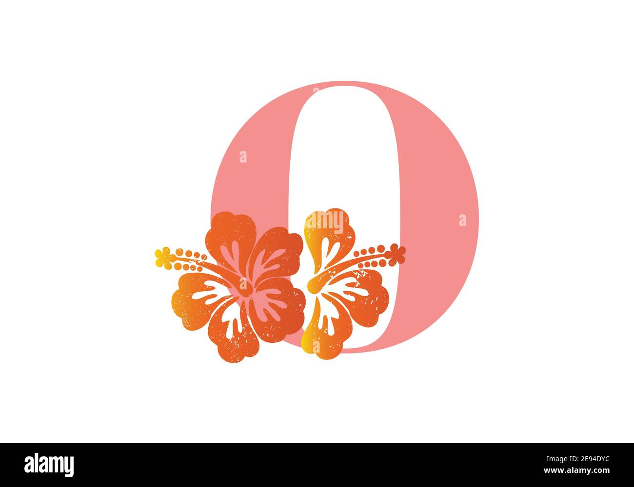 Monogram initials letter O with hibiscus flower on white background ...