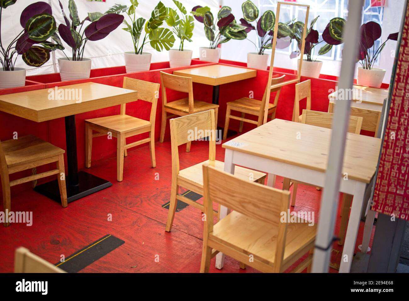 New York, NY, USA - Feb 1, 2021: Curbside dining arrangement at Miss ...