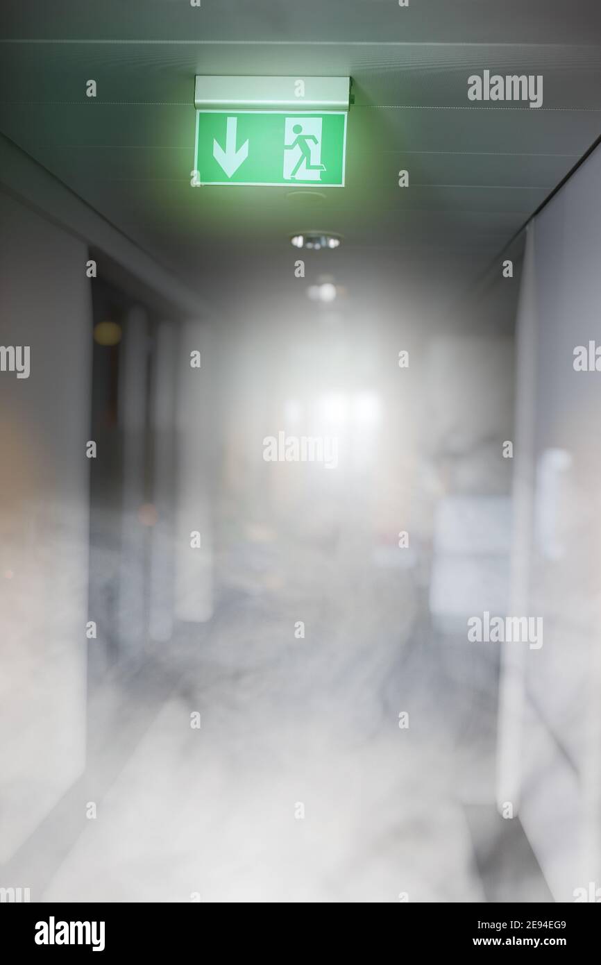 smog and smoke in the office building - emergency exit Stock Photo - Alamy