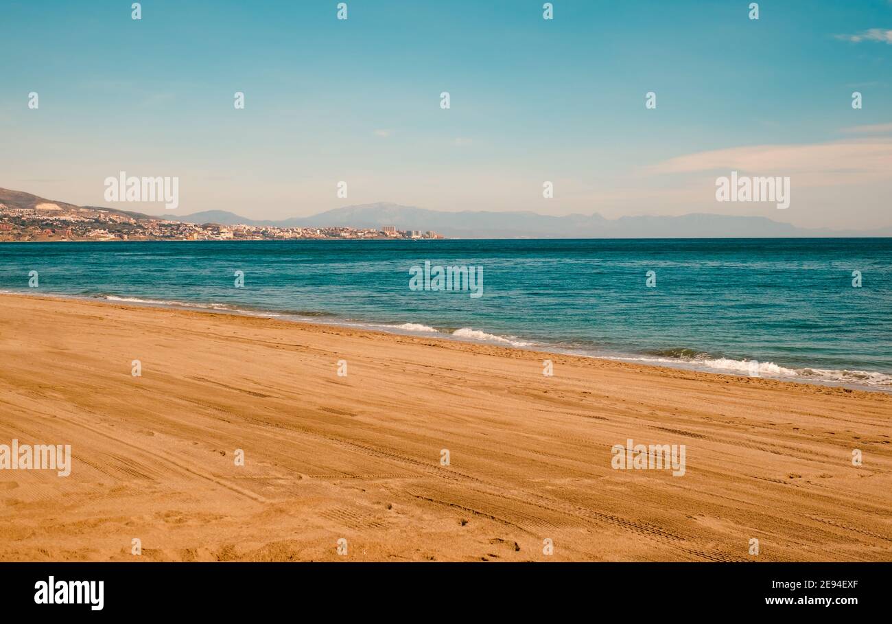 Sand coastline beach in Malaga, Spain Stock Photo - Alamy