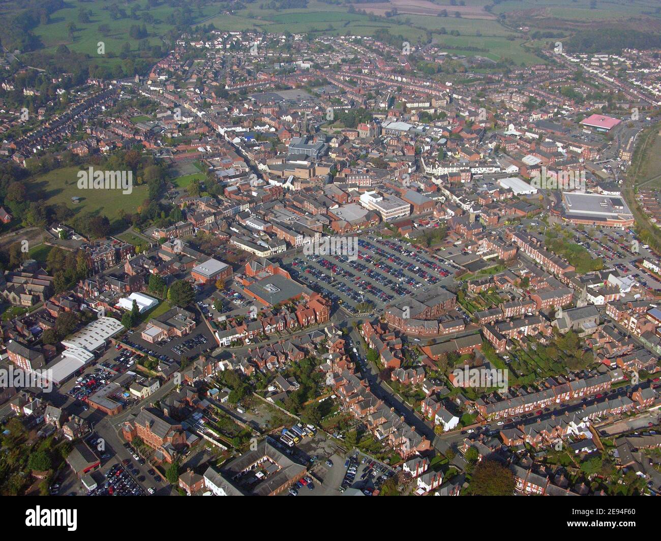 aerial view of Oswestry, a market town in Shropshire, UK Stock Photo ...