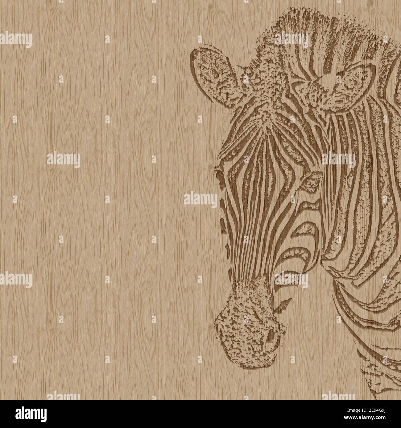 Close up of a Zebra head looking forward. Wood cutout effect. 3D ...