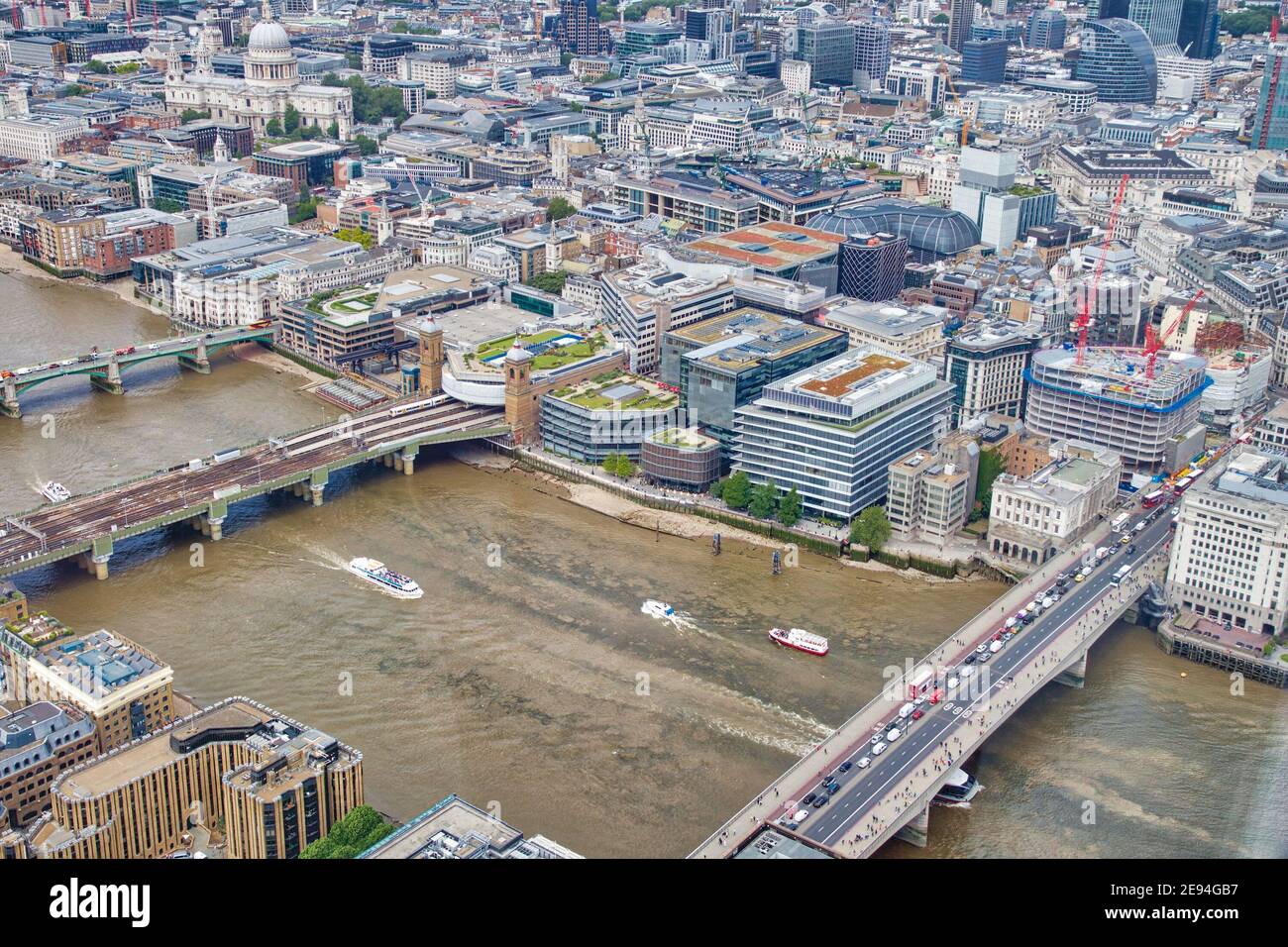 London aerial view with River Thames bridges: Southwark Bridge, Cannon ...
