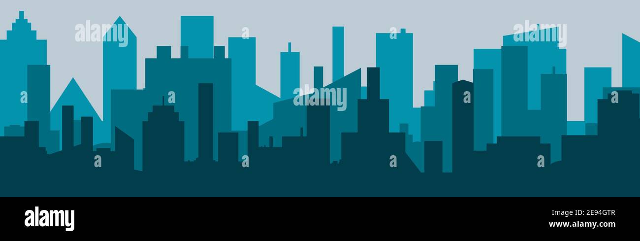 Silhouette of the cartoon city on shadow backgound. Urban vector symbol ...