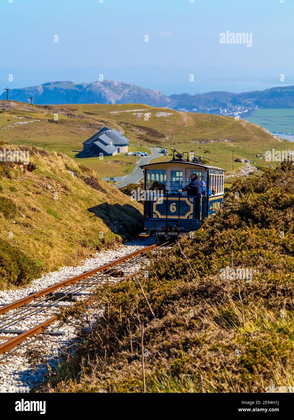 Cable operated tourist tram at the summit of the Great Orme on the Great Orme Tramway in ...