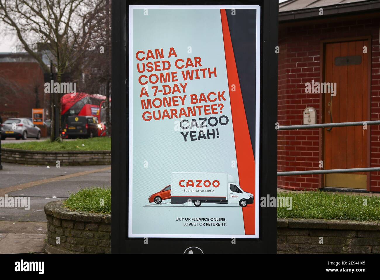 London, UK. 01st Feb, 2021. A Cazoo's digital advert seen displayed in ...