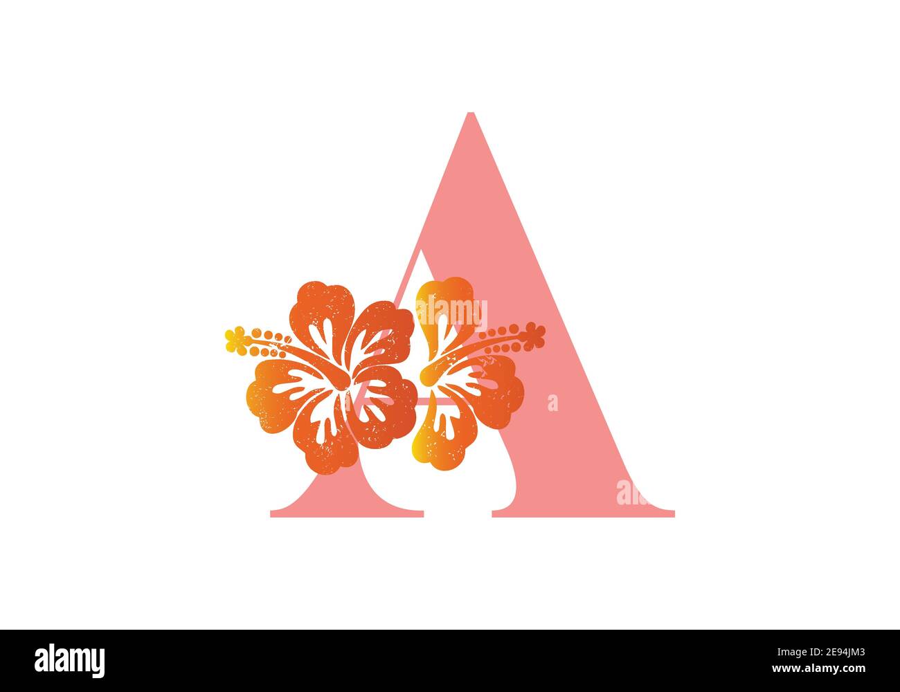 Monogram initials letter A with hibiscus flower on white background ...