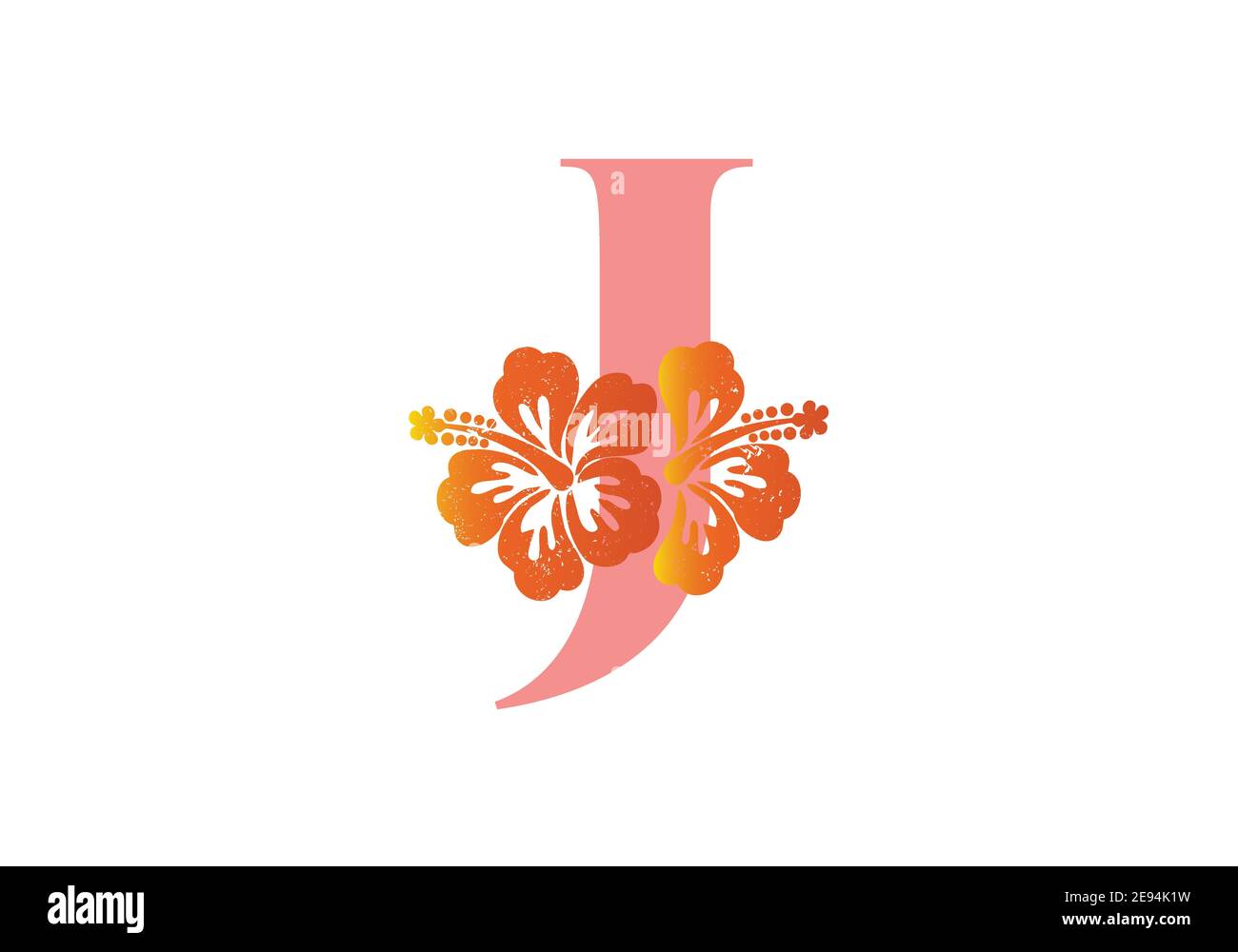 Monogram initials letter J with hibiscus flower on white background ...