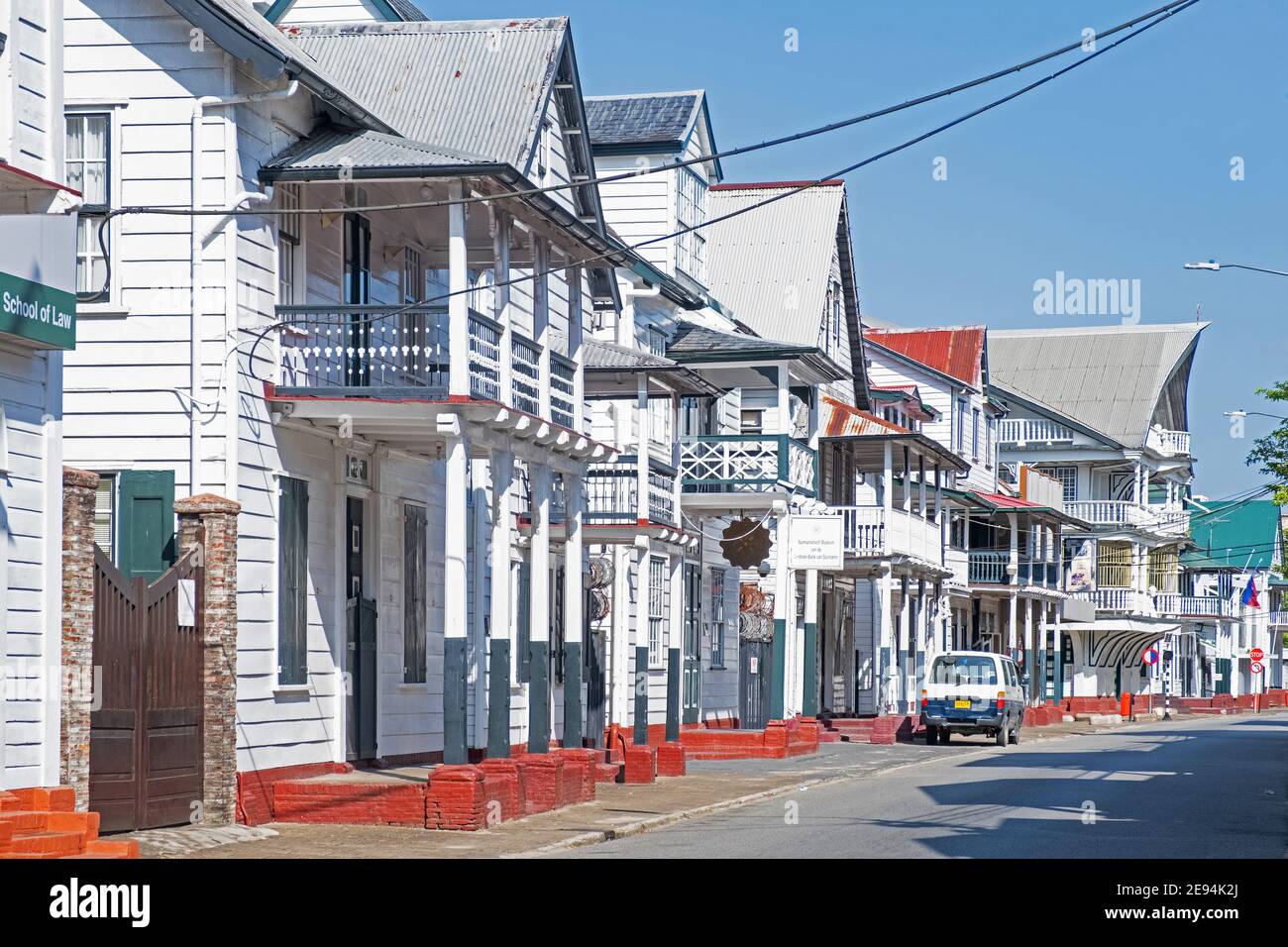 White wooden houses in Dutch colonial style in the historic inner city ...