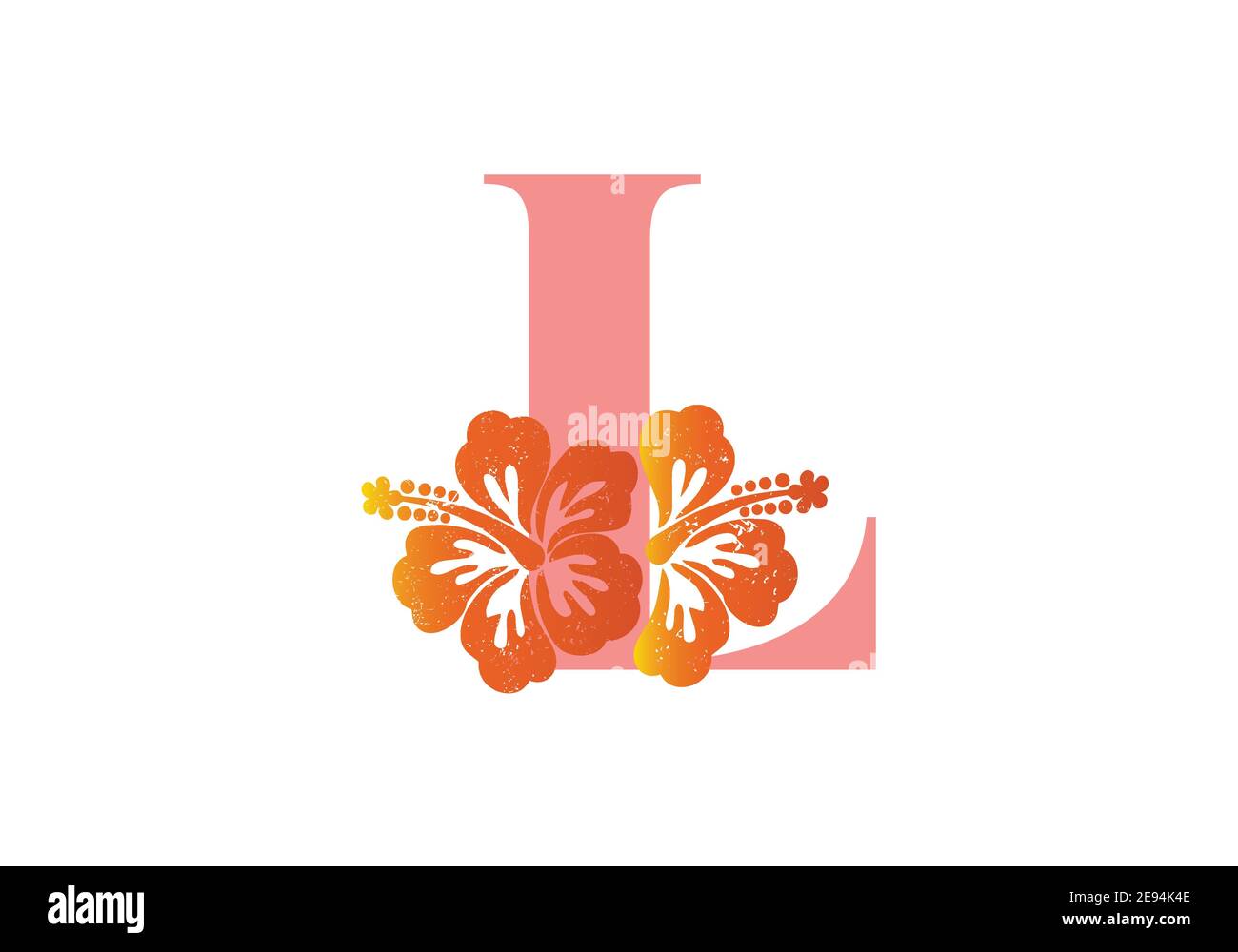 Monogram initials letter L with hibiscus flower on white background ...