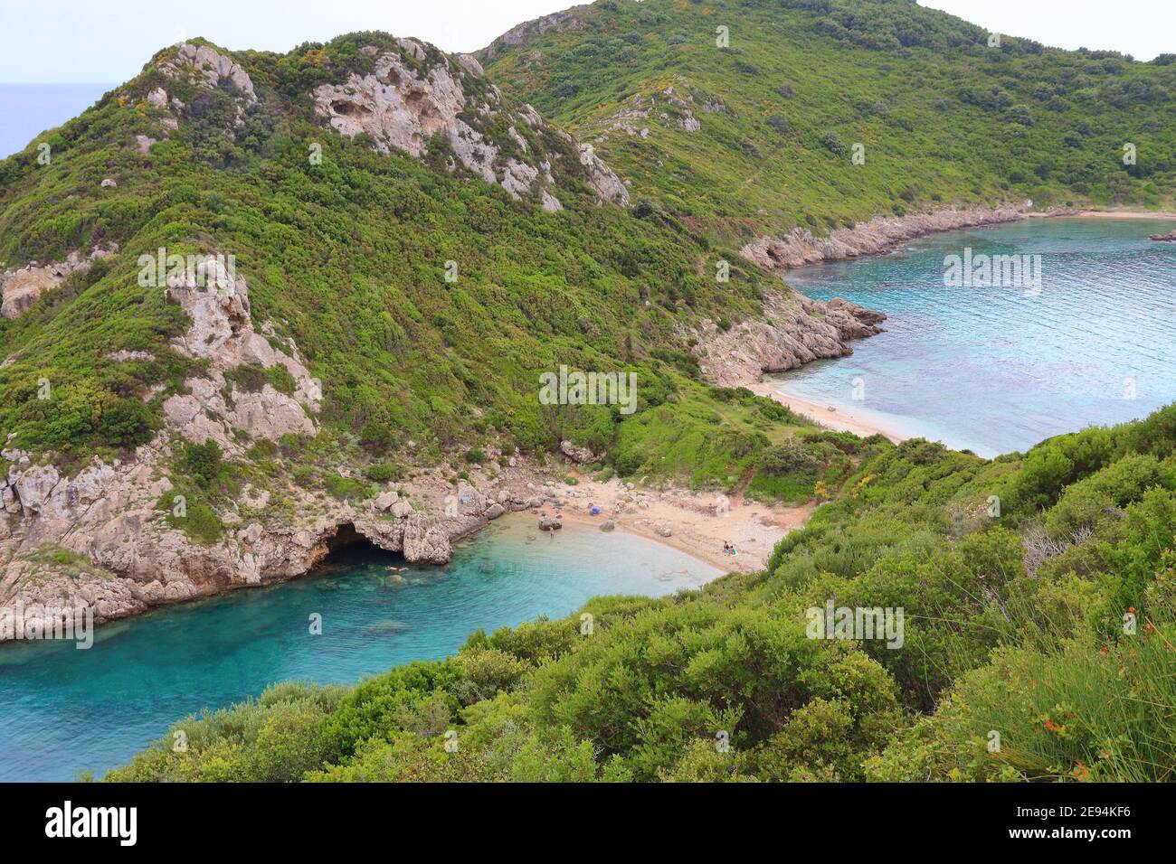 Corfu Island hidden beach - Porto Timoni double beach cove Stock Photo ...