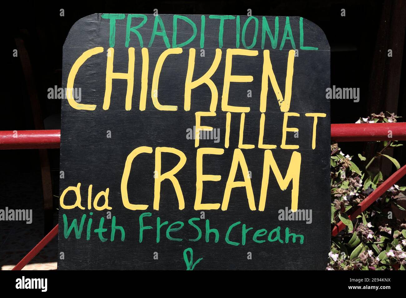 Restaurant menu in Corfu island - Greek cuisine blackboard. Chicken ...