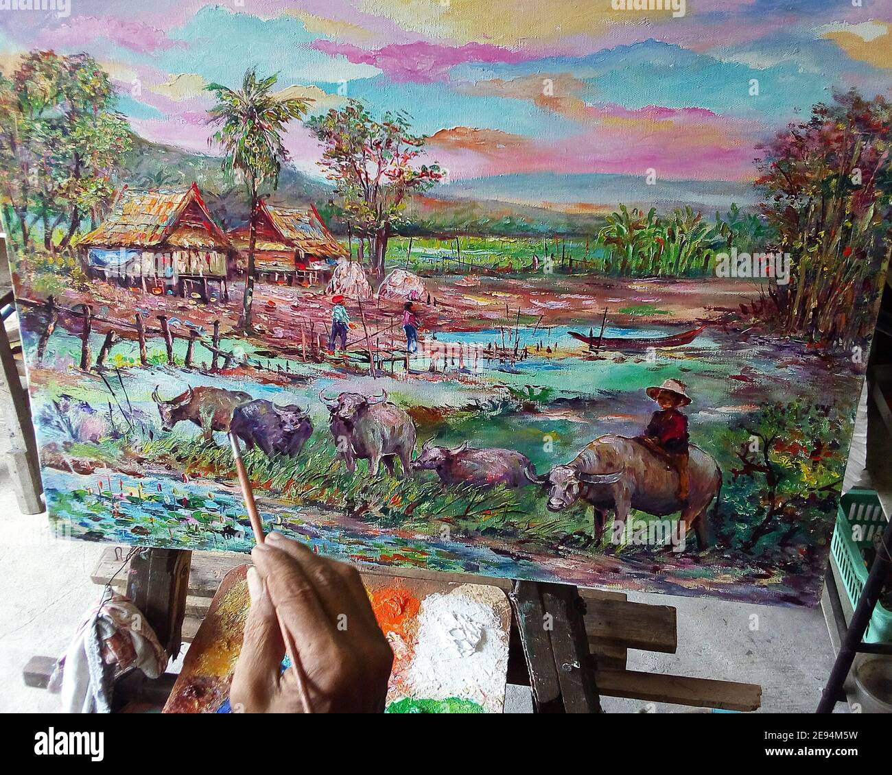 Hand drawn,Art ,painting ,Oil ,water color ,Hut ,northeast ,Thailand ...