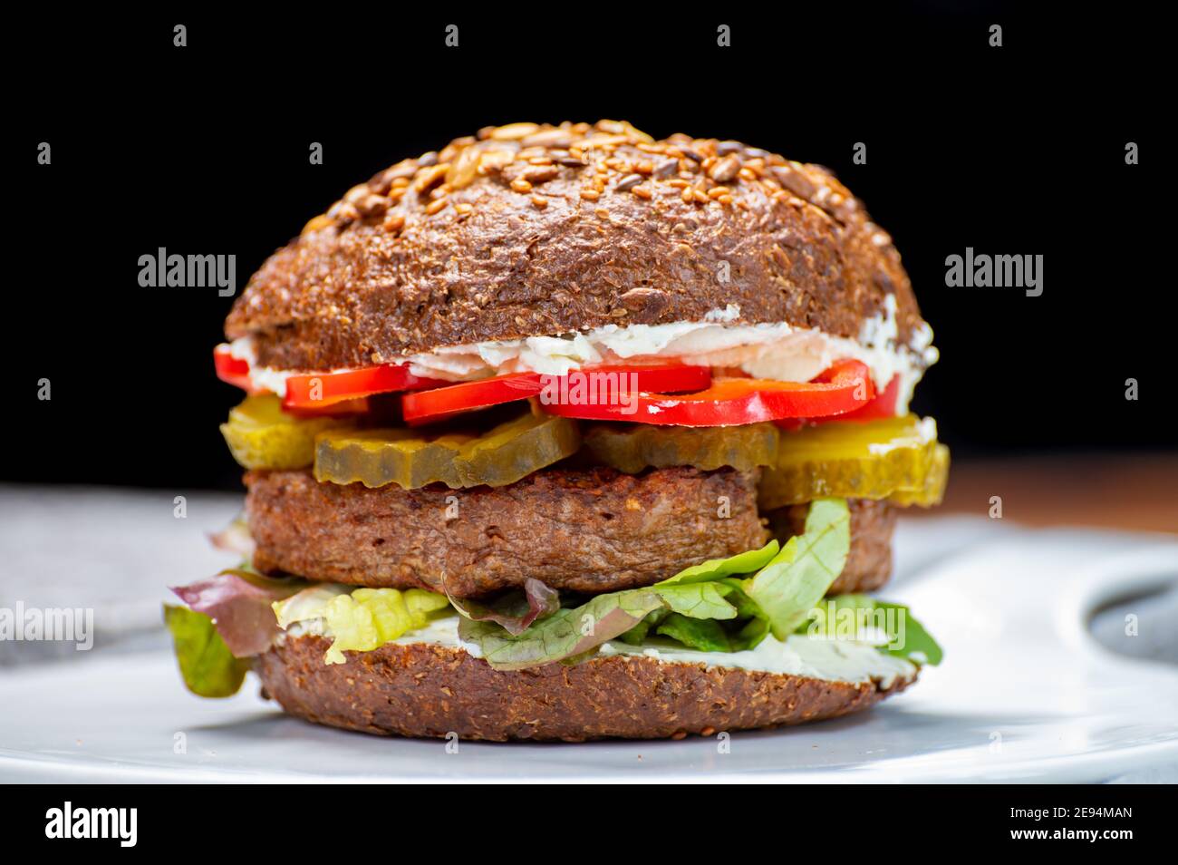 Vegan hamburgers with grilled healthy plant based, meat free burgers ...