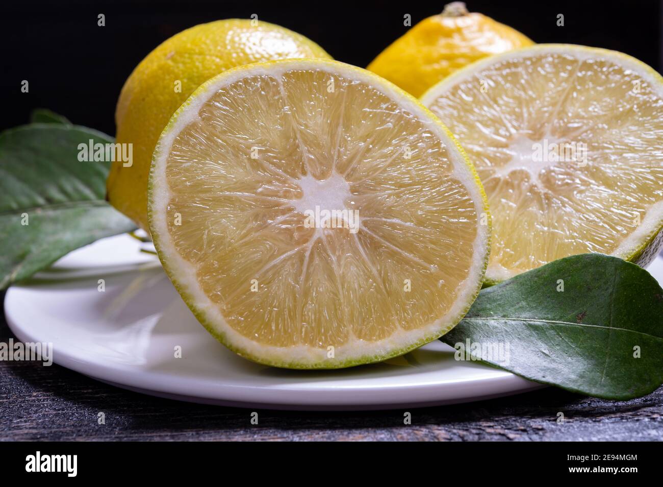 Fresh ripe bergamot orange fruits, fragrant citrus used in earl grey ...