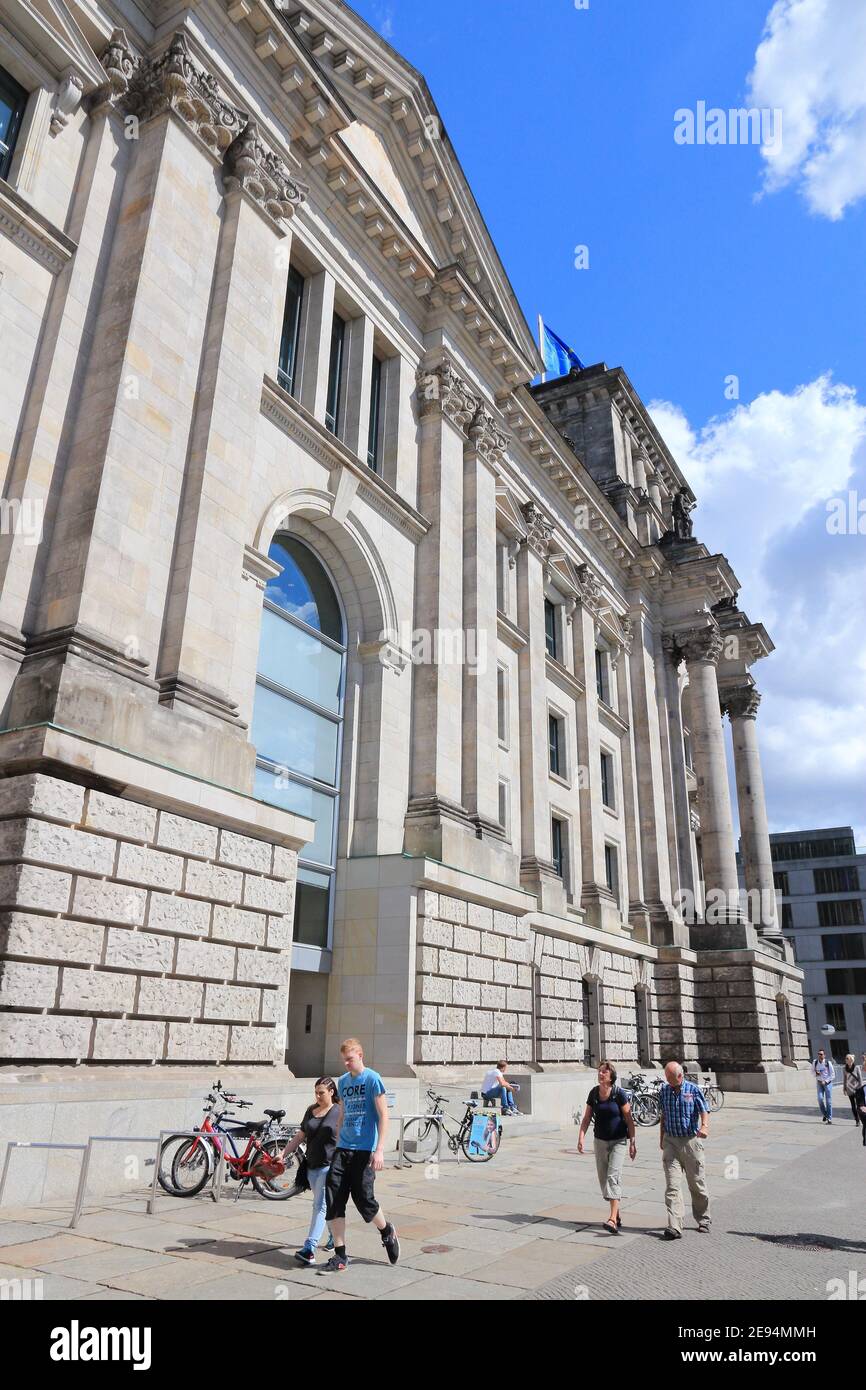 BERLIN, GERMANY - AUGUST 27, 2014: People visit Reichstag (parliament ...