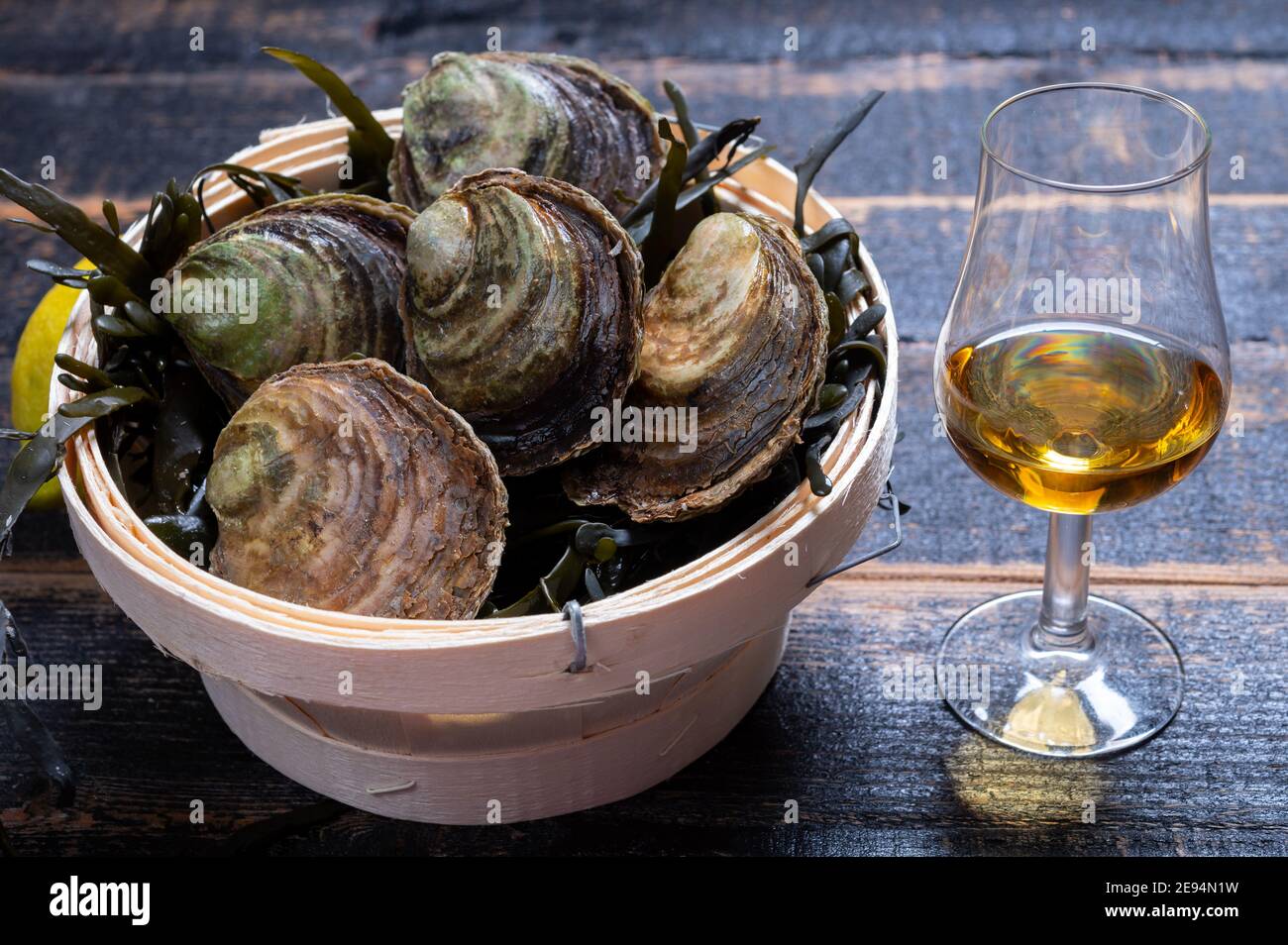 Food and drink pairing, Fresh raw European flat oysters grown in ...