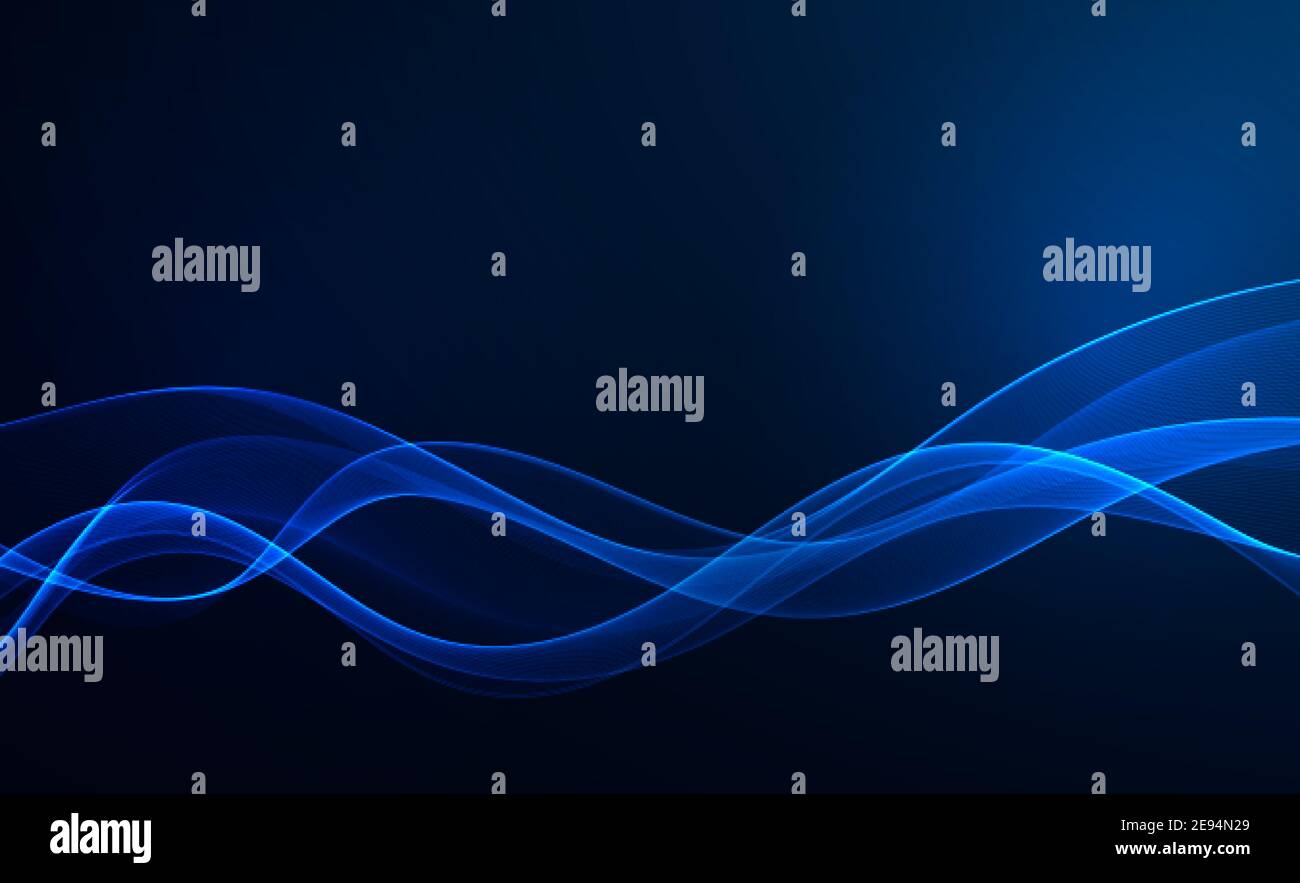 Blue wave design element on dark background. Science or technology ...