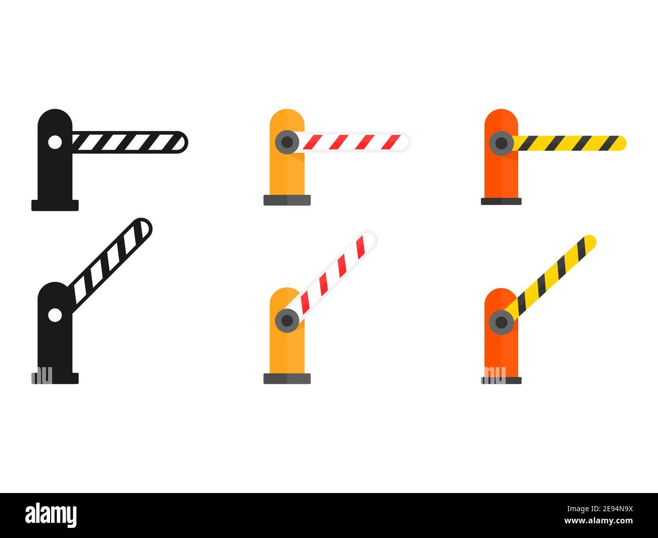 Automatic car barrier icon set. Open and closed barrier collection in ...