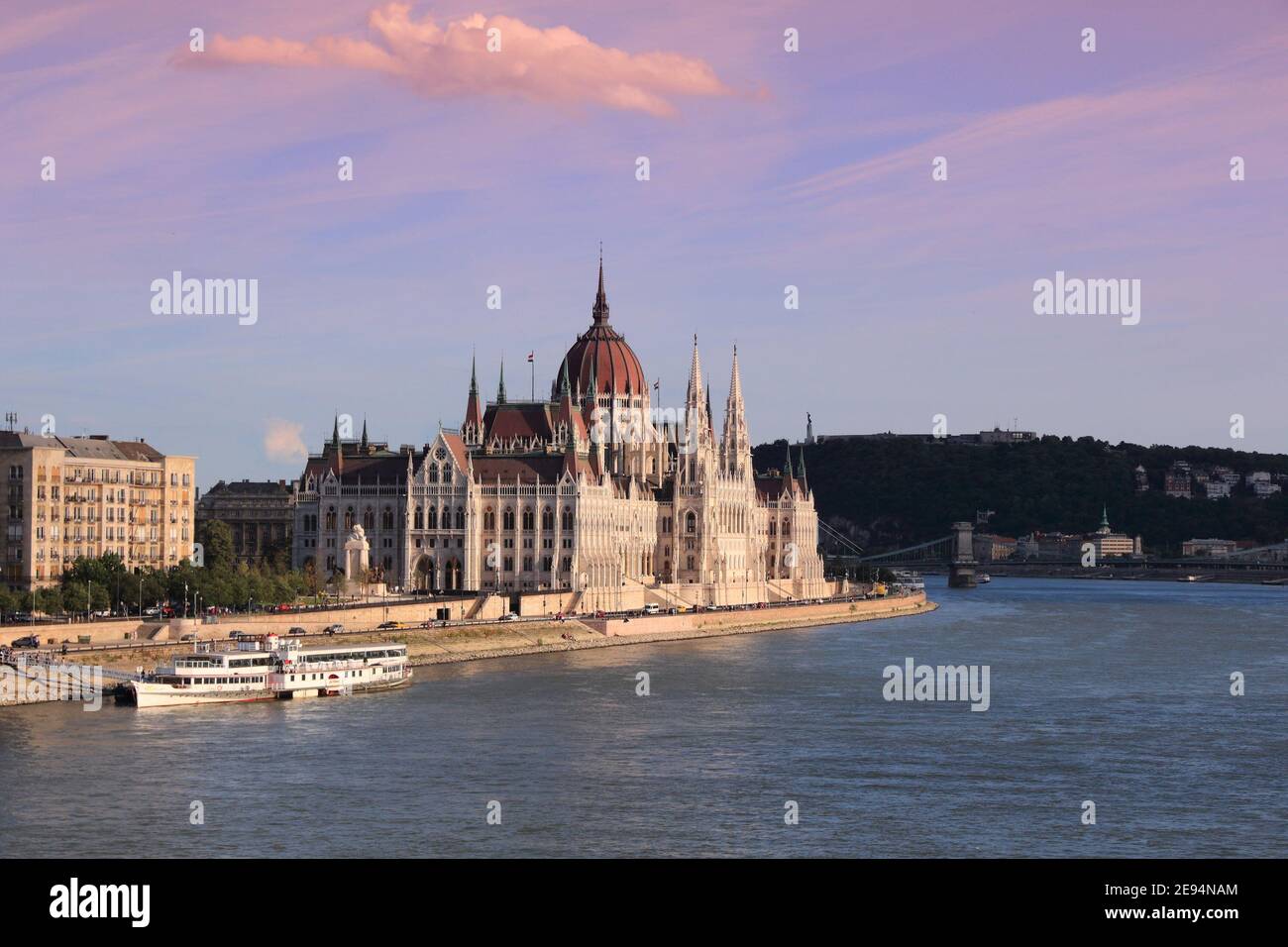Budapest sunset view with Parliament of Hungary Stock Photo - Alamy