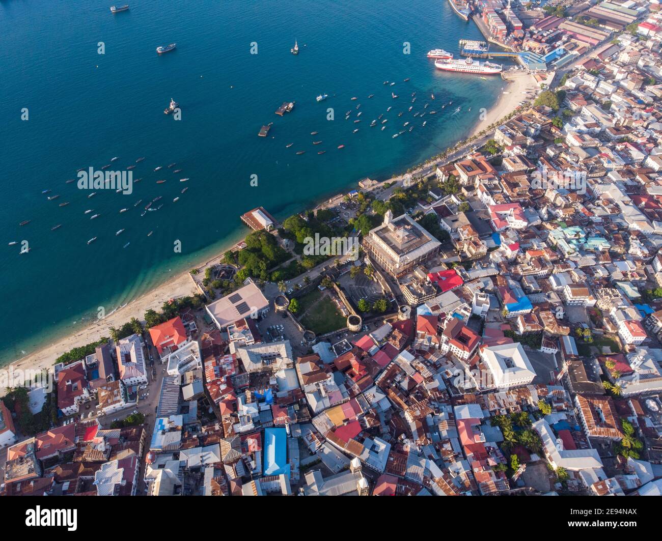 Very High Above Aerial Top View Shot of Stone Town, the Capital of ...