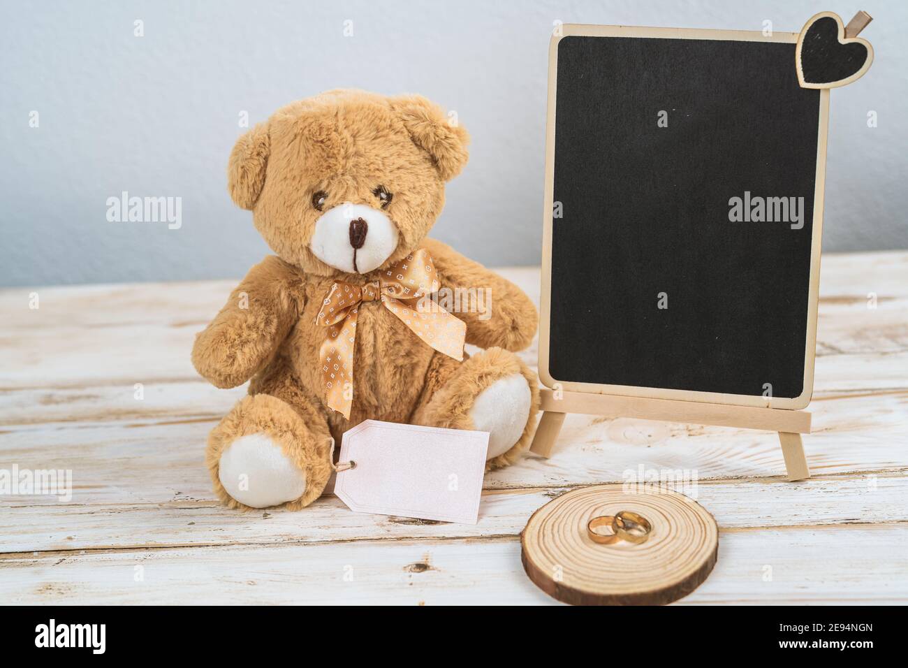 Valentines day teddy bear on white table and white background Stock ...