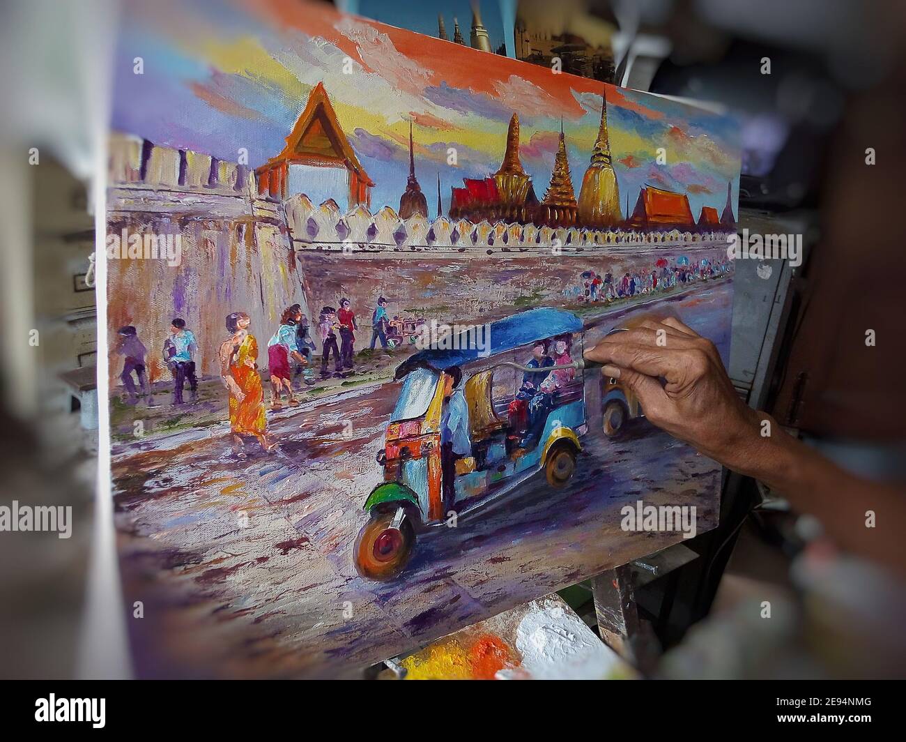 Art ,Oil ,painting ,Fine art Thailand ,Tuk Tuk ,car , taxi , Emerald ...