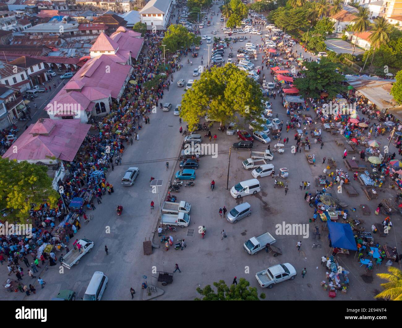 Aerial Shot of Crowded City Market in Stone Town, the Capital of ...