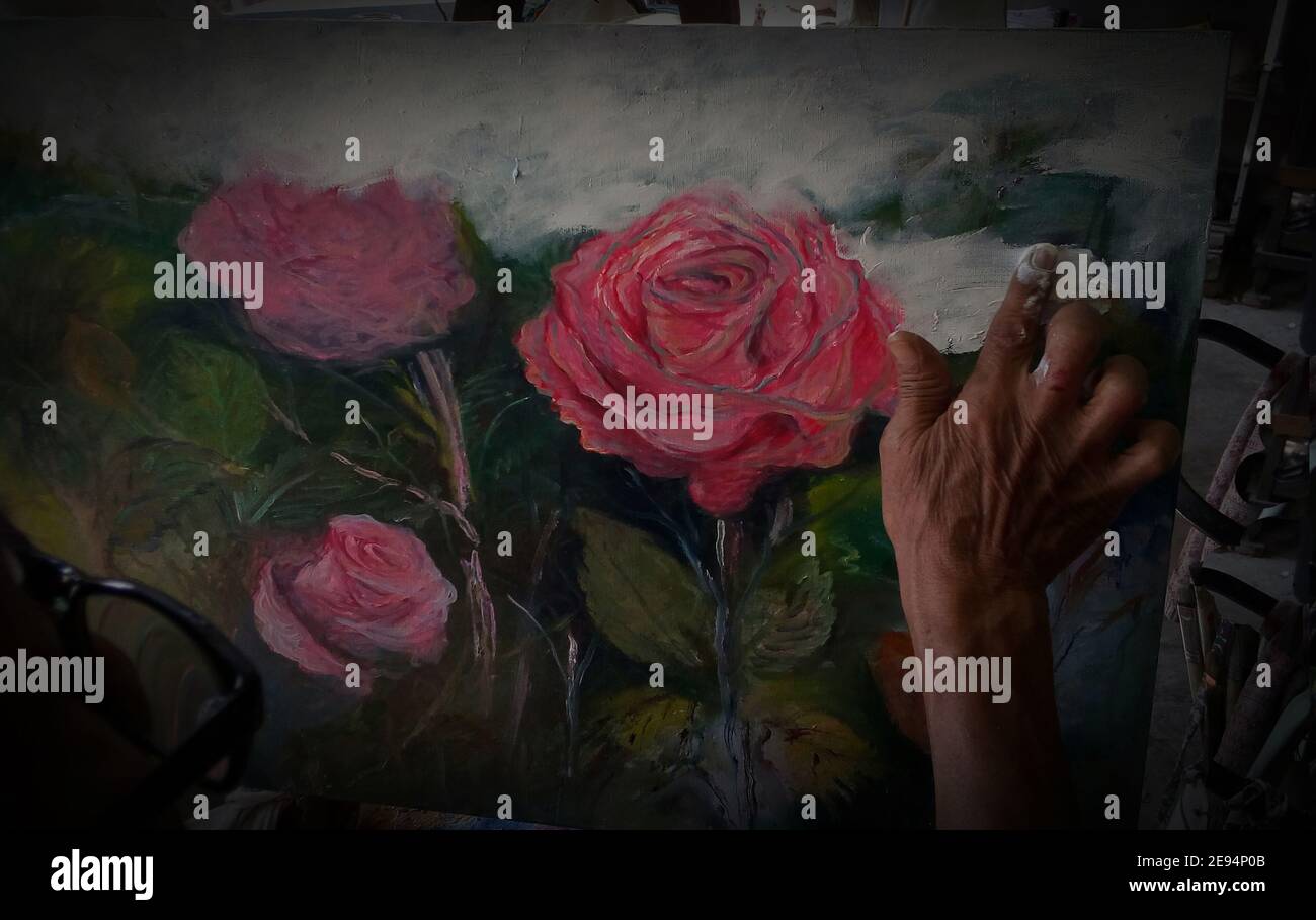 Art ,oil ,painting ,,rose flower , abstract , design , background, from ...