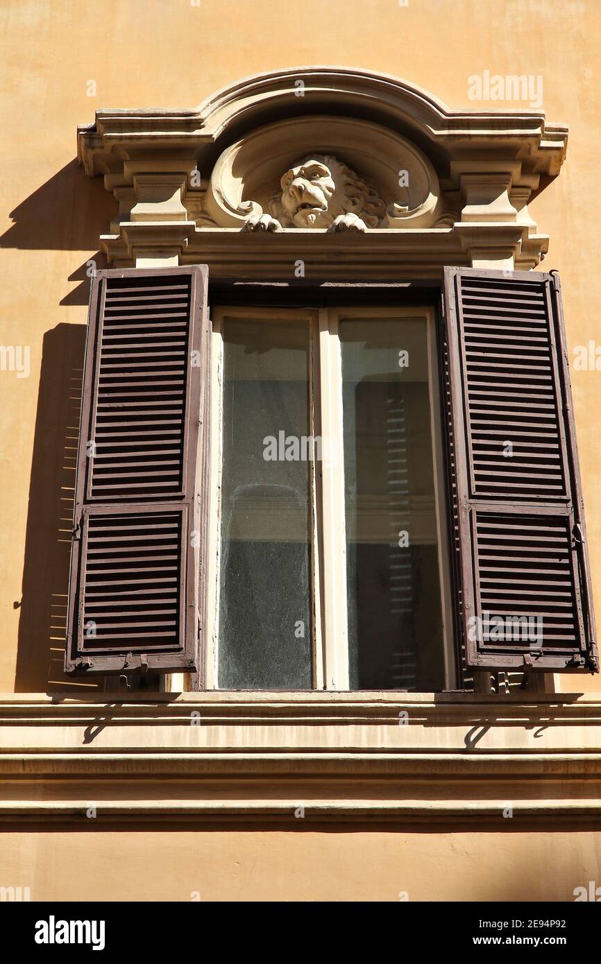 Rome, Italy - architectural feature in historical building, old window ...