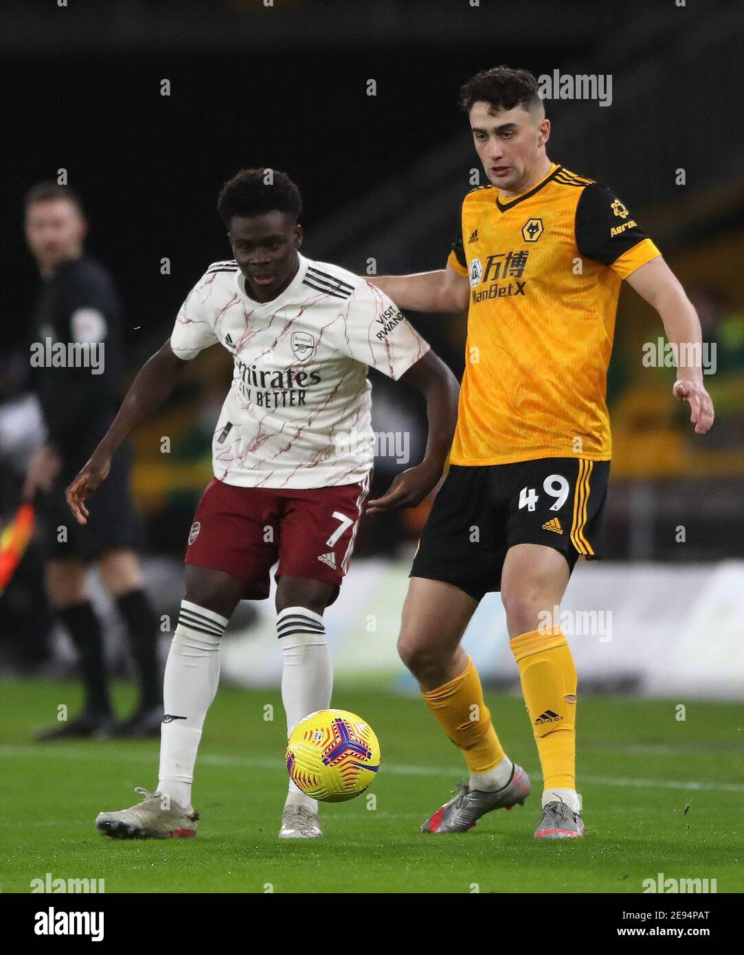 Arsenal's Bukayo Saka (left) and Wolverhampton Wanderers' Max Kilman in ...