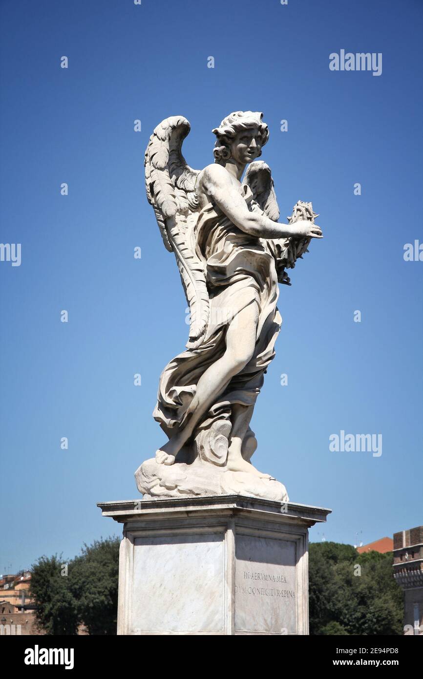 Angel sculpture in Rome, Italy. One of the angels at famous Ponte Sant ...