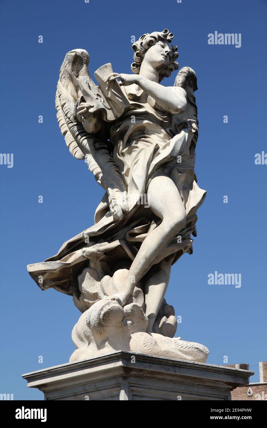 Angel sculpture in Rome, Italy. One of the angels at Ponte Sant' Angelo ...