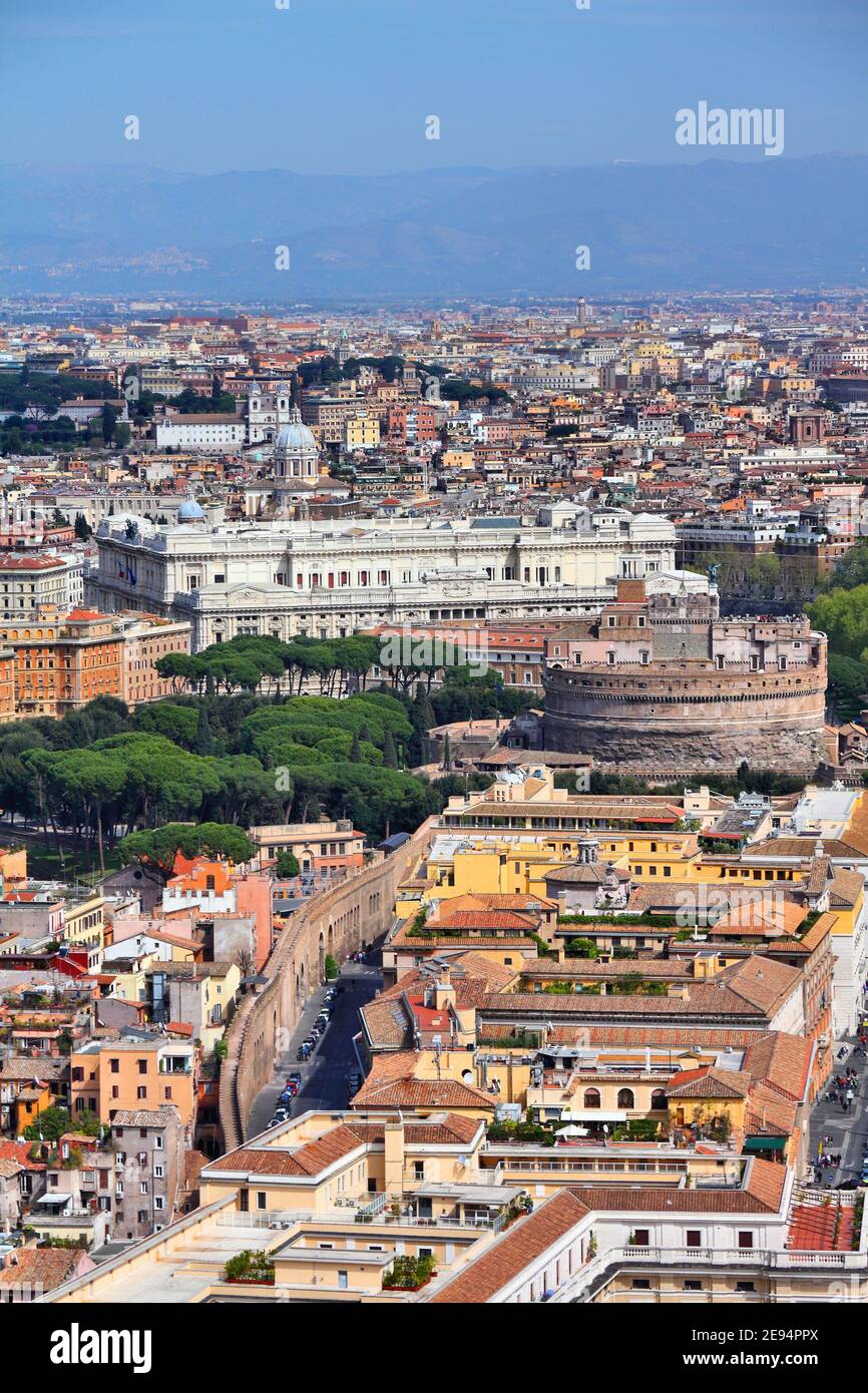 Rome, Italy. Aerial view with Saint Angel castle (Castel Sant Angelo ...