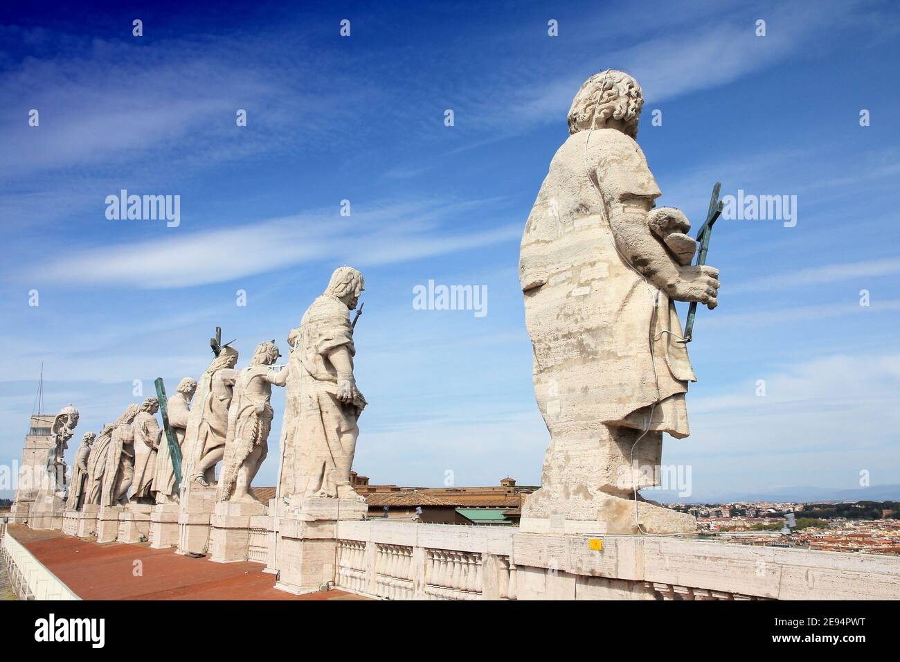 Saint Peter's Basilica in Vatican. Twelve apostles statues seen from ...