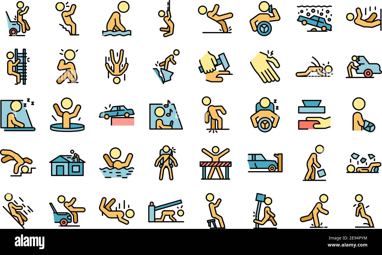 Careless person icons set. Outline set of careless person vector icons ...