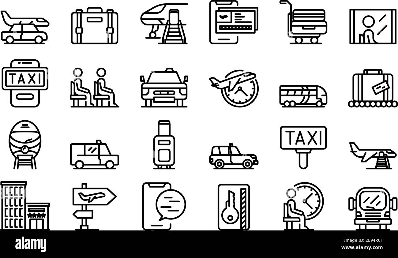Airport transfer icons set. Outline set of airport transfer vector ...