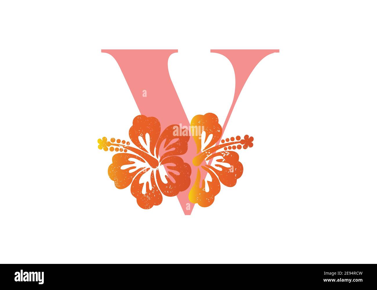 Monogram initials letter V with hibiscus flower on white background ...