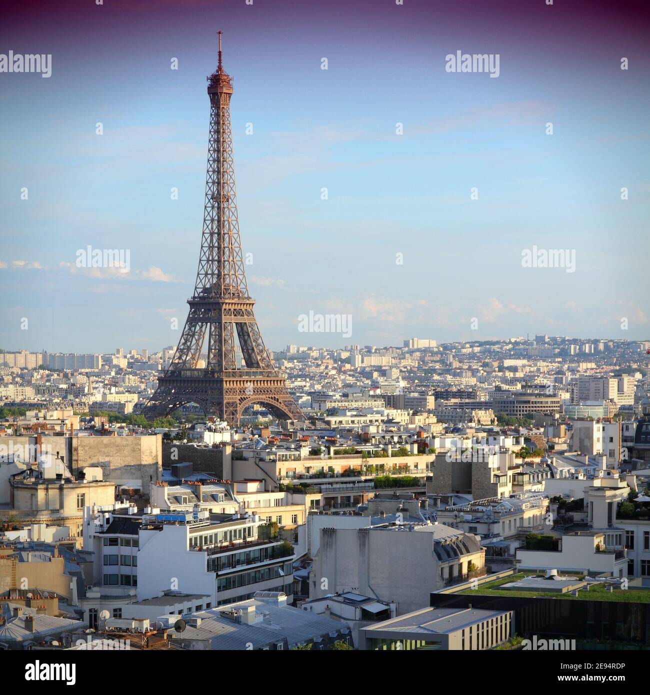Paris, France - cityscape with Eiffel Tower in the light of sunset ...
