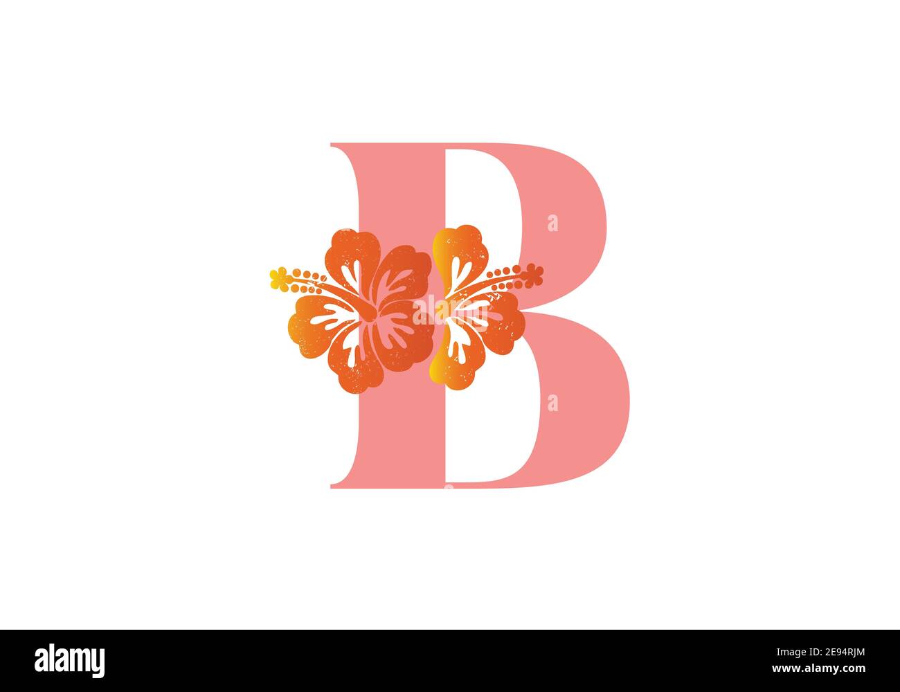Monogram initials letter B with hibiscus flower on white background ...
