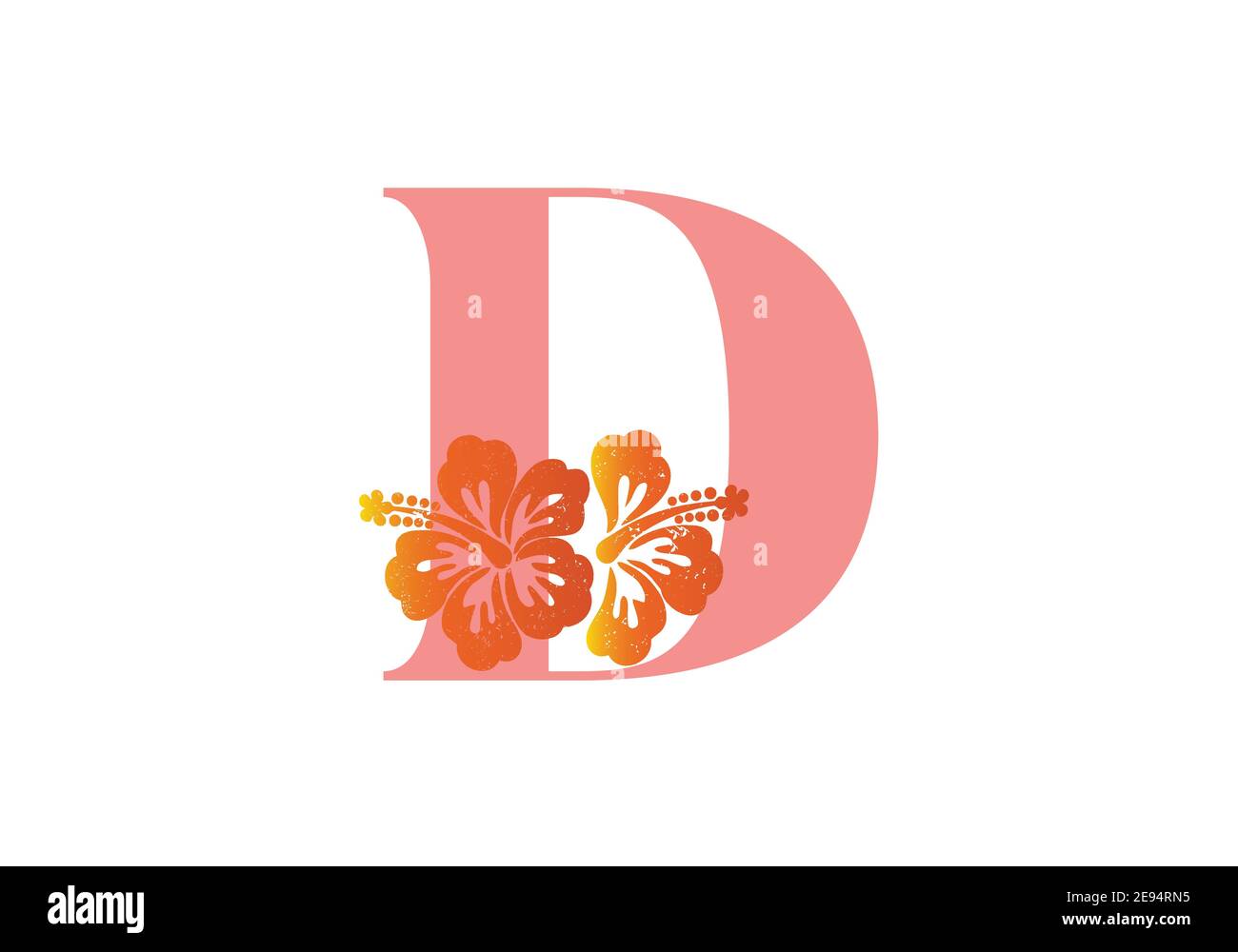 Monogram initials letter D with hibiscus flower on white background ...