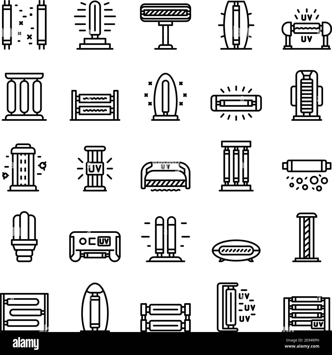 UV lamp icons set. Outline set of UV lamp vector icons for web design ...